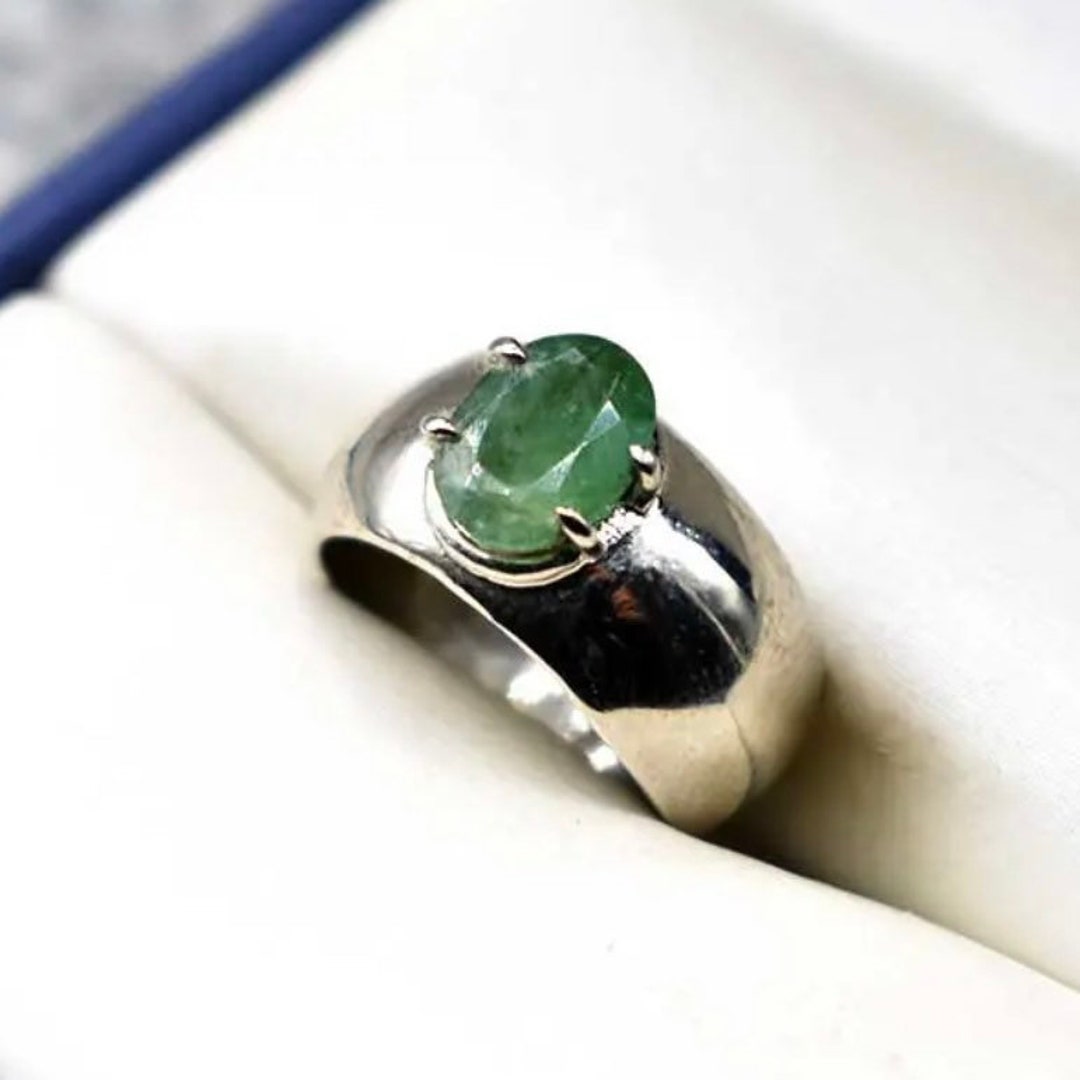 Natural Emerald Ring, Sterling Silver 925 Green Emerald Band Zamurd ...