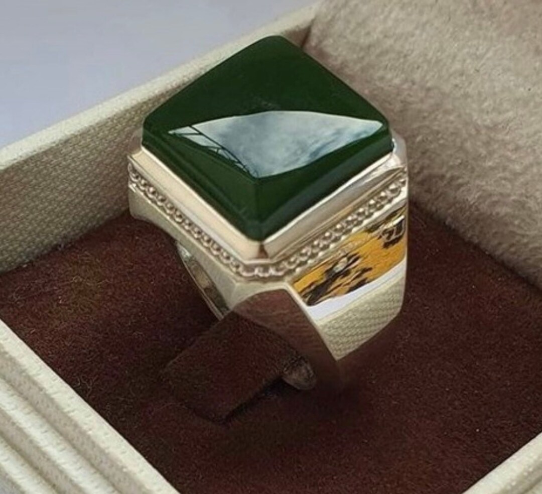 Natural Aqeeq Rings Yemeni Sabz Aqeeq Handmade Agate Ring Sterling ...