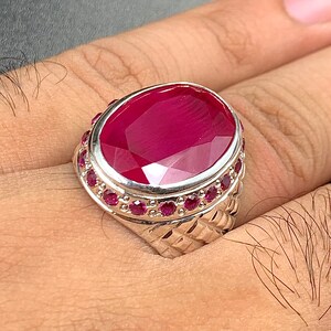 Big Ruby Stone Mens Ring Sterling Silver 925 Yaqut Ring Handmade Ruby Rubin Ring Yakoot Ring ...