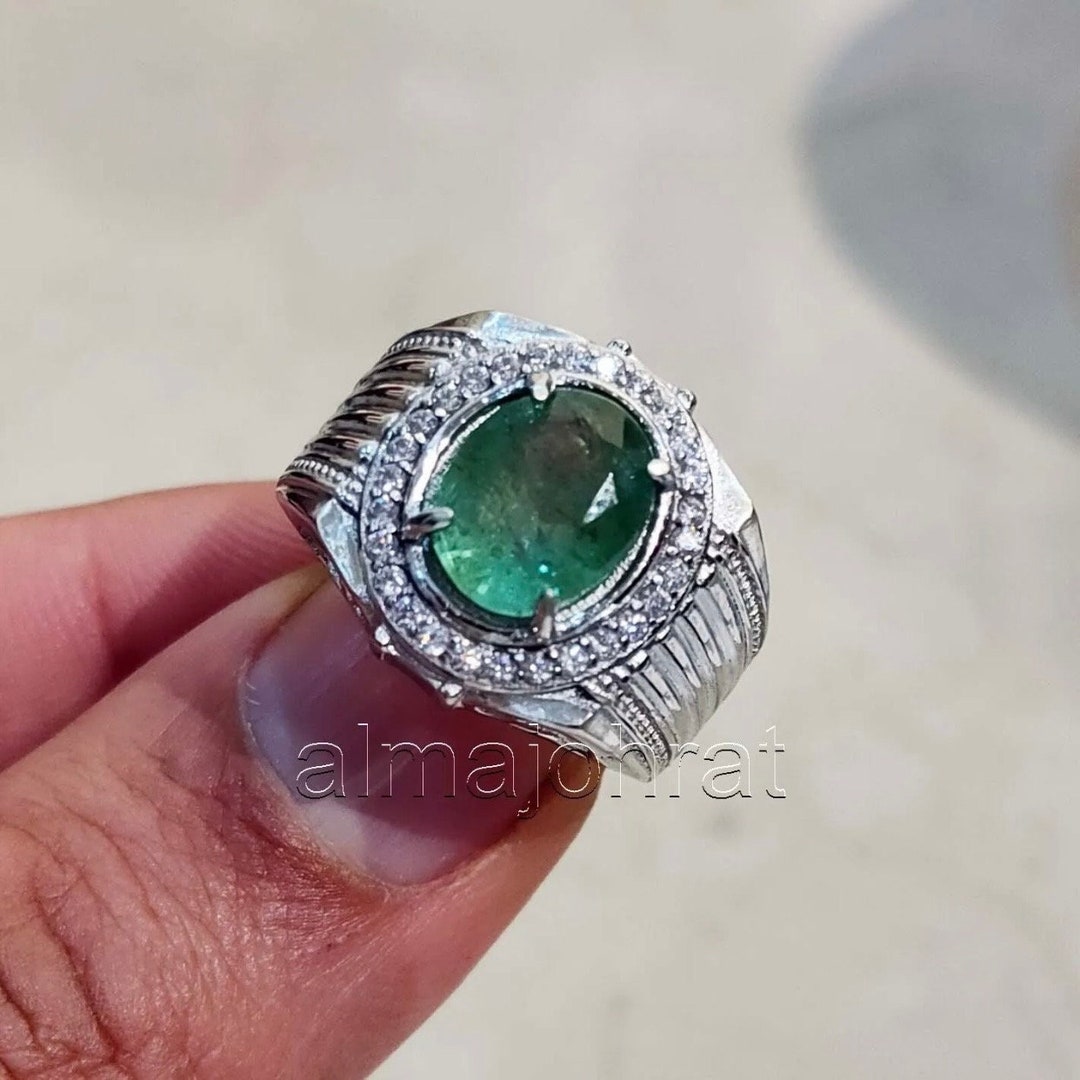 Man Emerald Ring Natural Emerald Gift for Him Sterling Silver 925 Ring ...