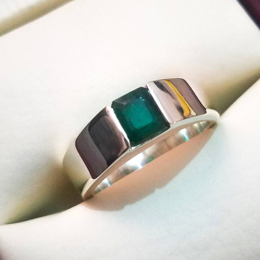 Man Emerald Ring Gift for Men Natural Emerald Band Emerald Sterling ...