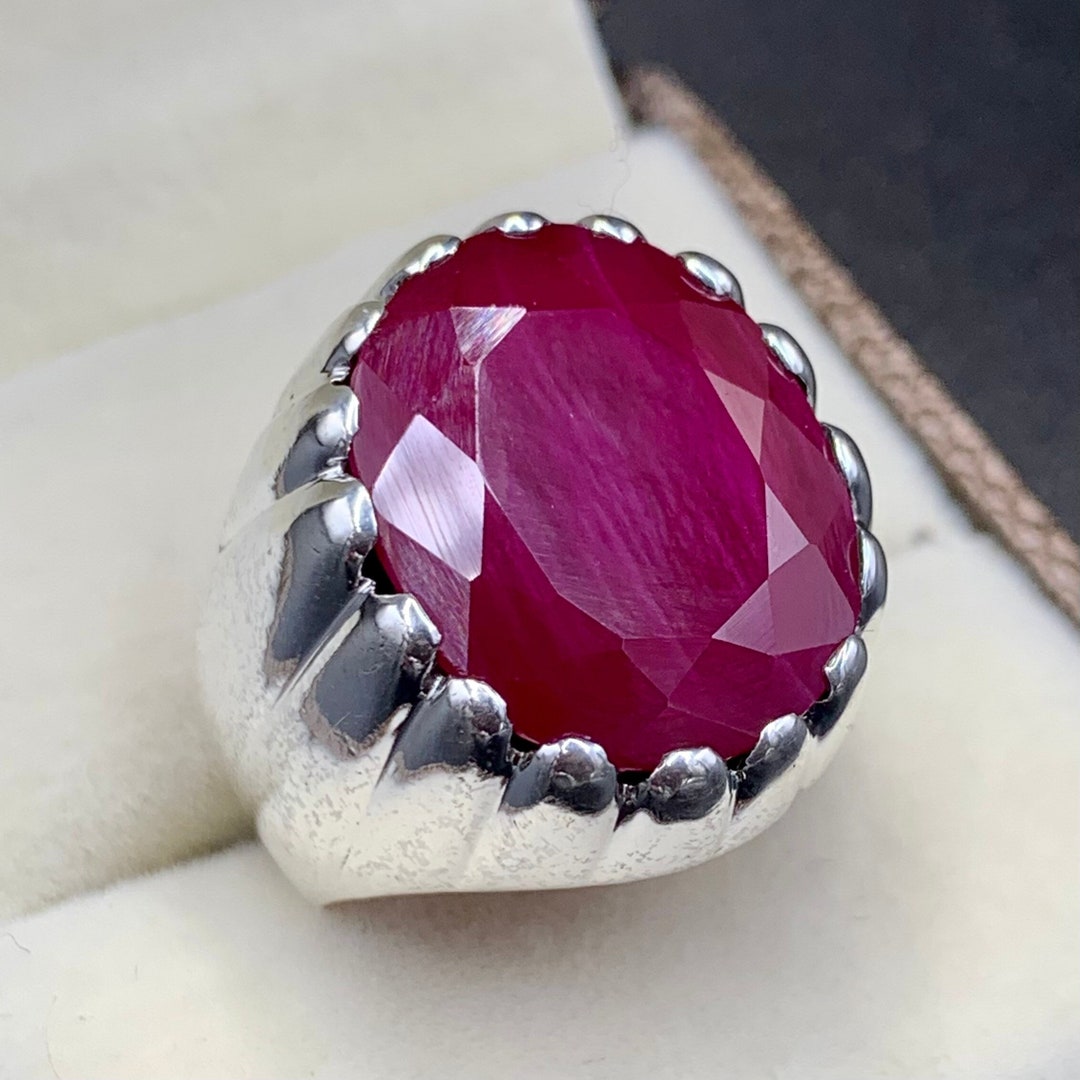 Mens Ruby Ring Ruby Gemstone Ring Sterling Silver 925 Yaqoot - Etsy