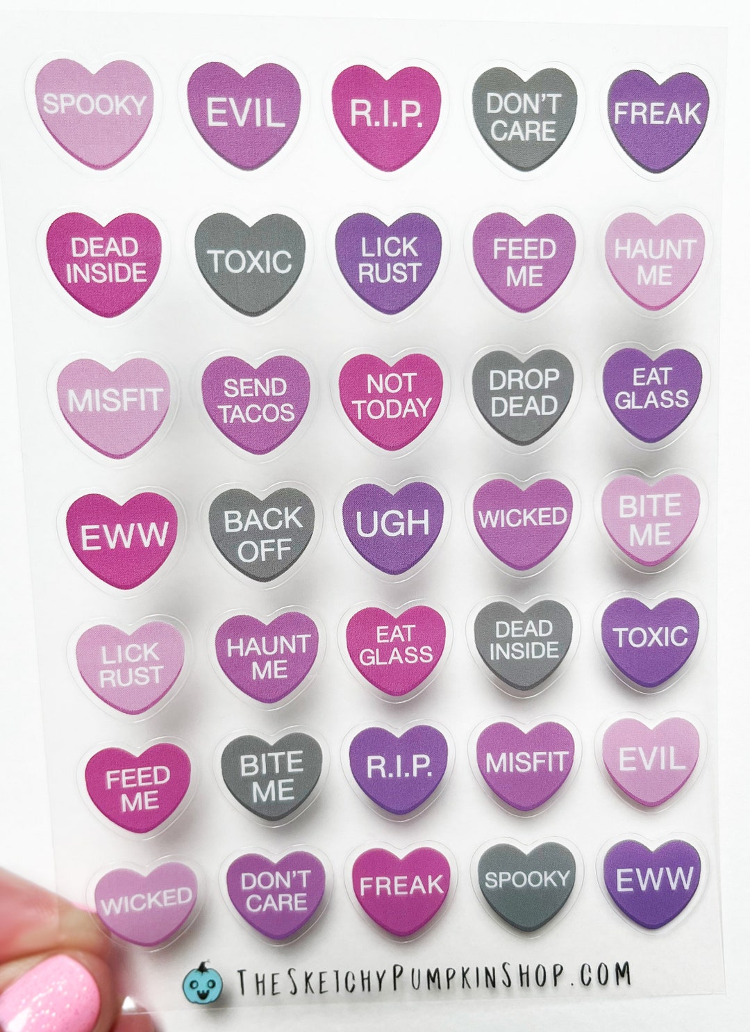 Rude Candy Hearts Transparent, Waterproof, Sticker Sheet, Decal ...