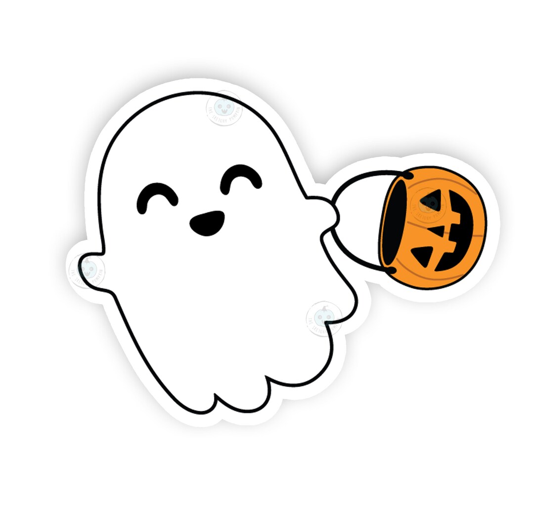 Ghost With Candy Bucket Decal, Halloween, Waterproof, Spooky, Spirit - Etsy