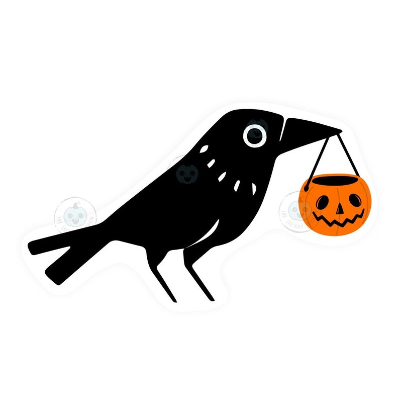 Crow & Pumpkin Bucket, Decal, Transparent, Waterproof - Etsy