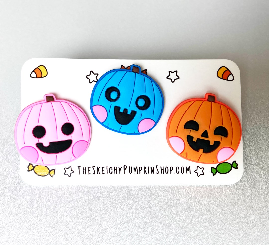 Jack O' Lantern PVC Lapel Pins, Pumpkins, Cute, Pink, Blue, Orange - Etsy
