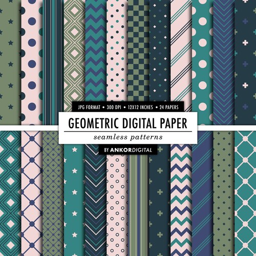 Lavender Mint Teal Patterns Digital Paper Mint Chevron Polka | Etsy