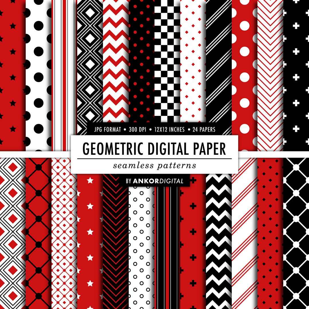 Printable Digital Paper, Seamless Pattern Geometric Chevron Polka Dots ...