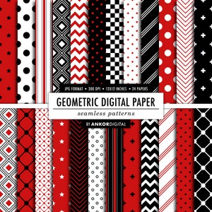 Printable Digital Paper, Seamless Pattern Geometric Chevron Polka Dots ...