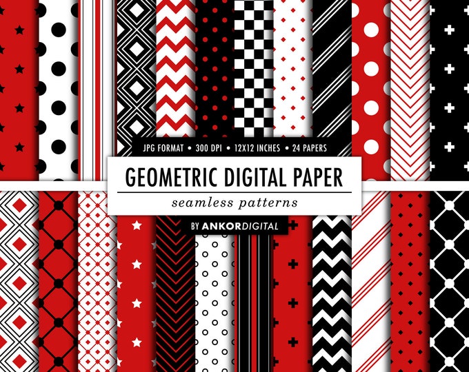Printable Digital Paper, Seamless Pattern Geometric Chevron Polka Dots ...
