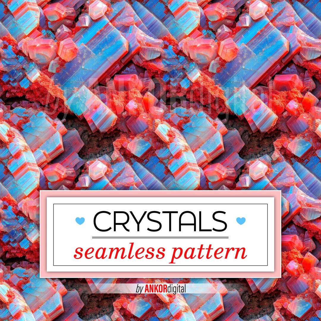 Crystals Rocks Geodes Seamless Pattern, Blue Repeating Surface Pattern, Red Printable Digital ...