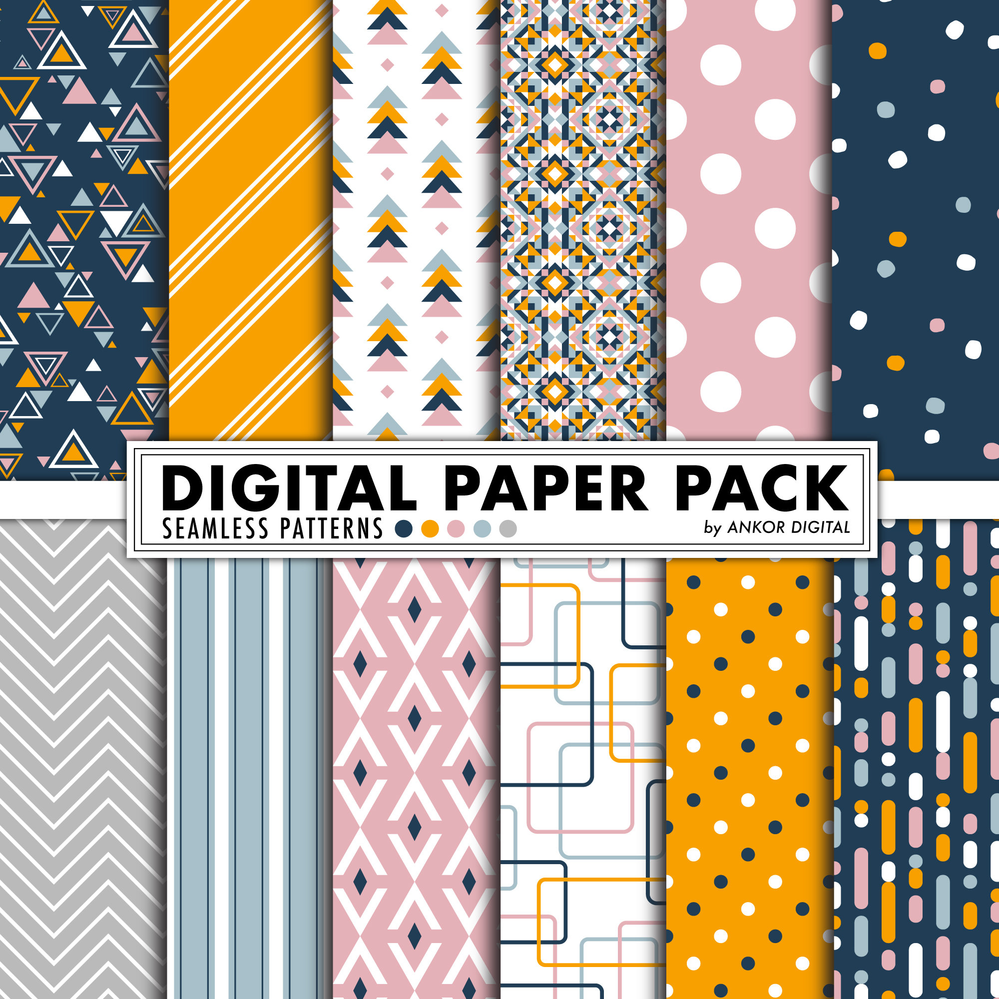12 Printable Digital Paper Seamless Geometric Patterns Etsy