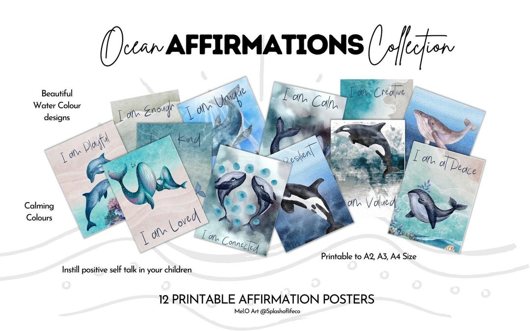 Affirmations for Kids, Ocean Art, Therapy Office Decor, Playroom Decor ...