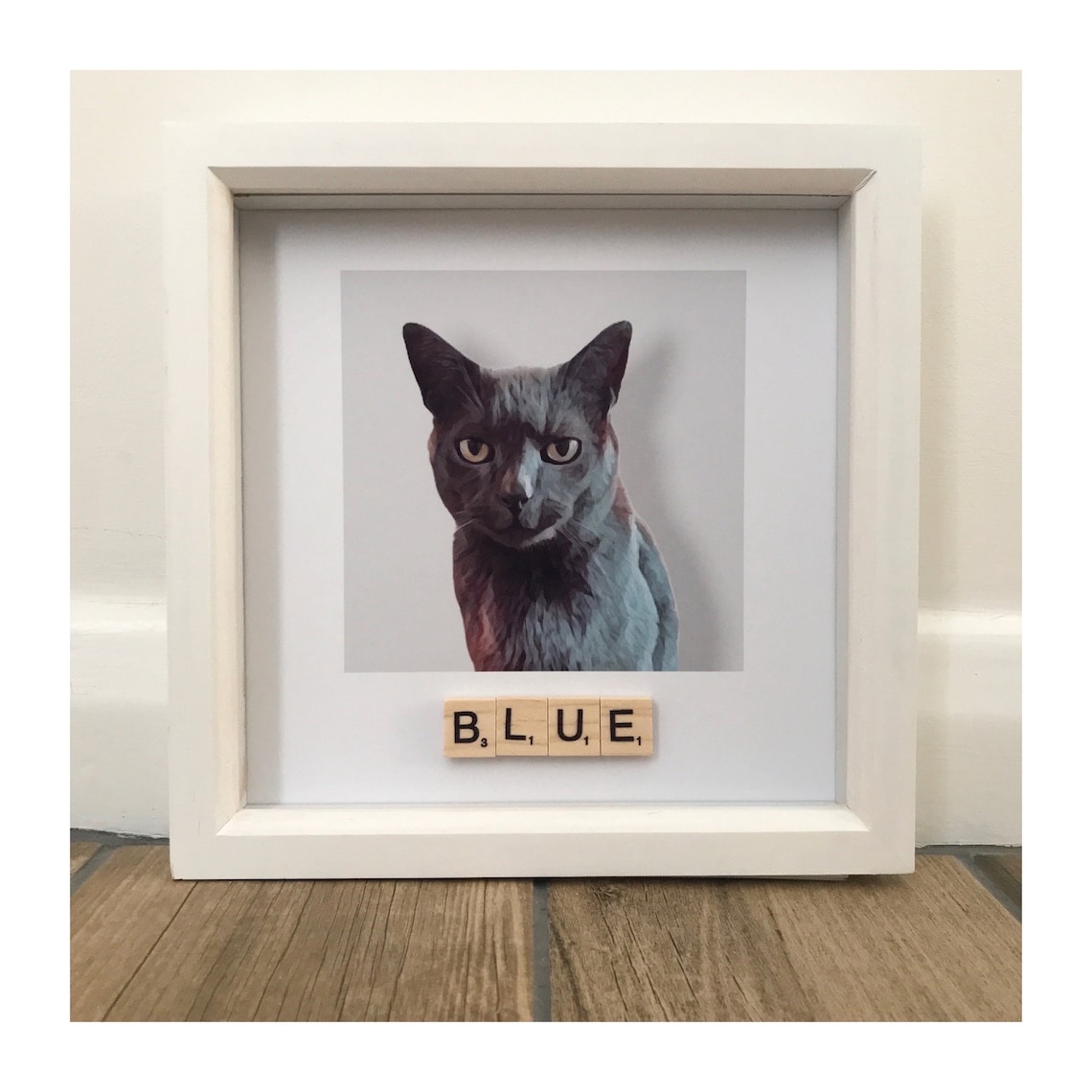 Cat Square Personalised Pet Portrait With Your Cat's Name in Wooden ...