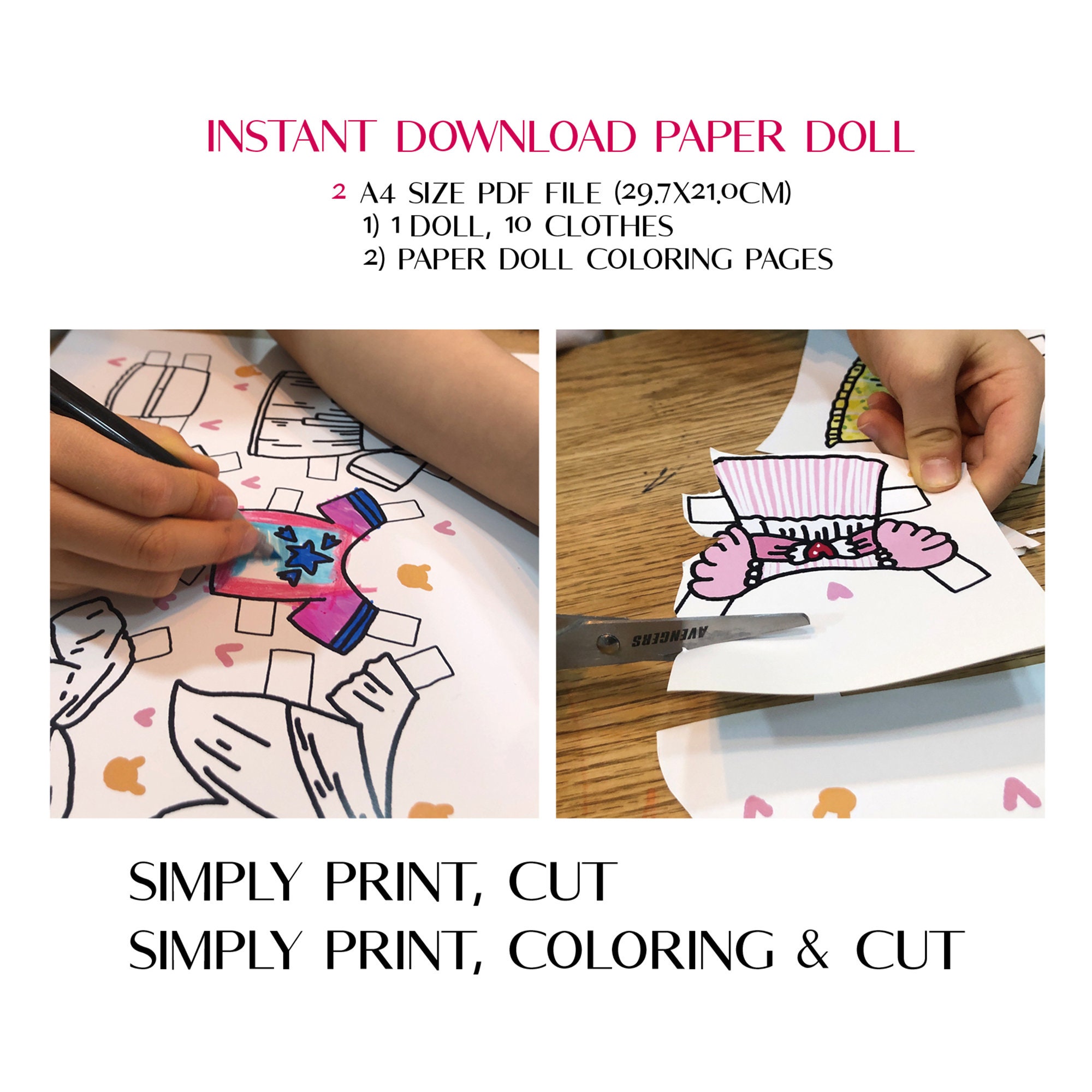 Hand-drawn Printable Paper Dolls for Kids, Digital Download Paper Dolls ...