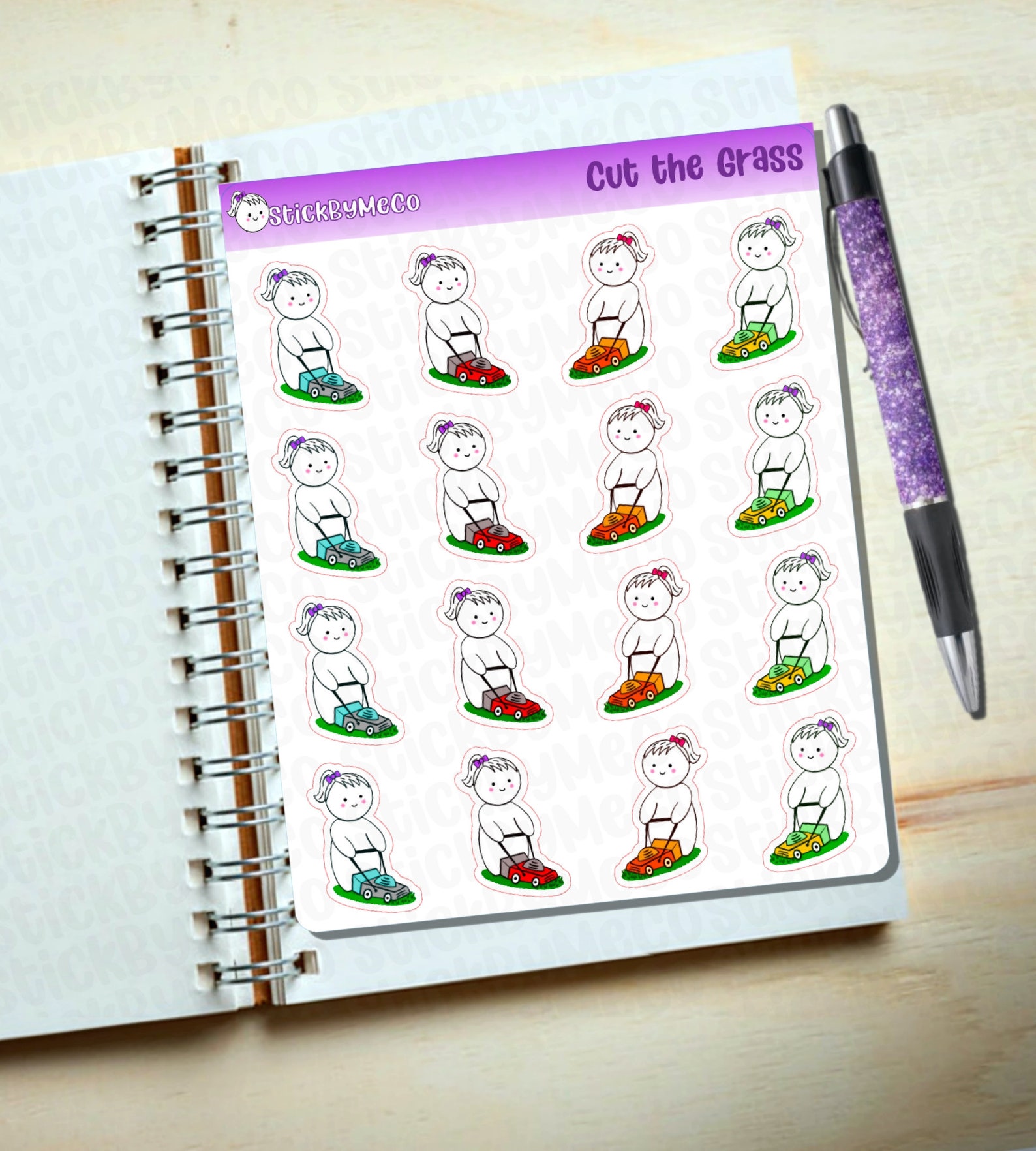 Cut Grass Planner Stickers, Mow the Lawn Stickers, Gardening Stickers ...