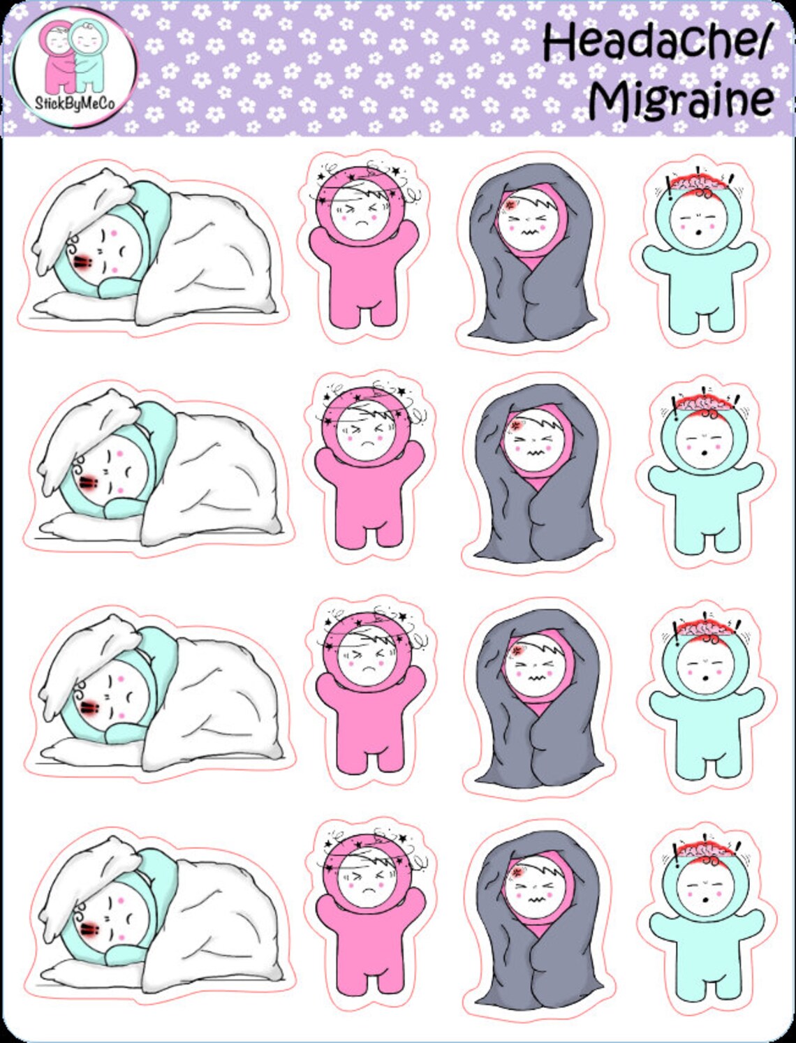 Headache Planner Stickers Headache stickers Migraine | Etsy