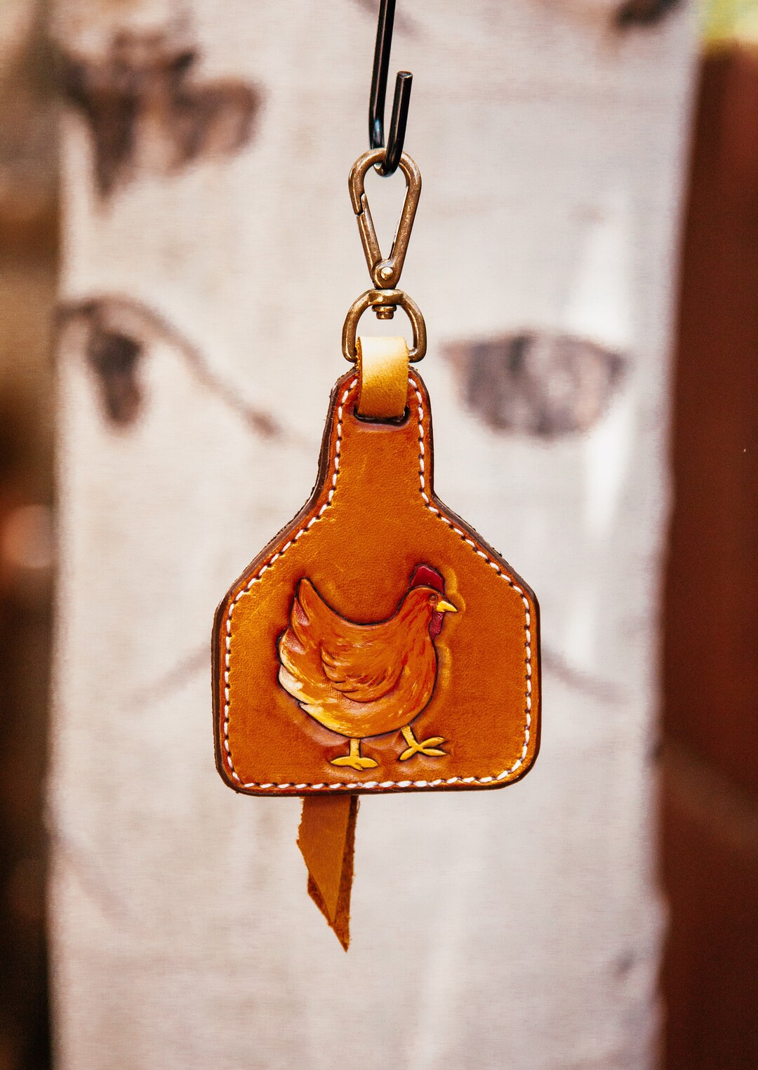 Red Hen Tooled Leather Keychain - Etsy