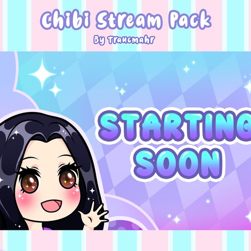 Cute Black Hair Chibi Overlays Scenes and Alerts Pack for - Etsy