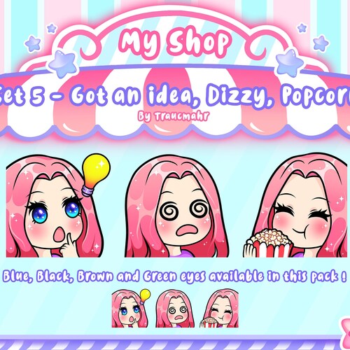 Got an Idea Dizzy and Popcorn Cute Chibi Red Hair Emotes Pack - Etsy
