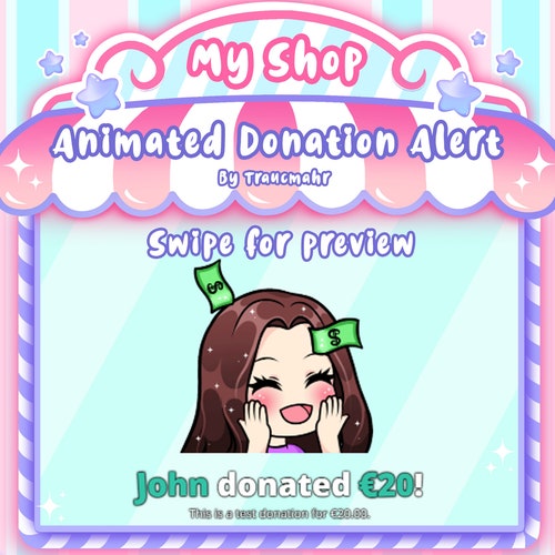 ANIMATED Gif Donation Alert of a Cute Chibi Brown Hair Girl - Etsy