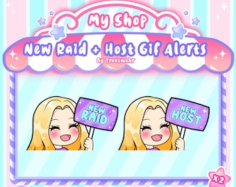 Animated Gif Raid Host Alerts of a Cute Chibi Black Hair | Etsy