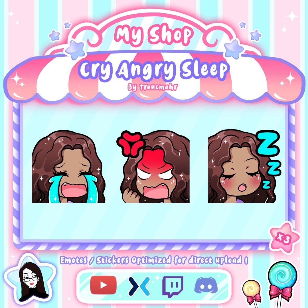 Cry, Angry and Sleepy Cute Chibi Brown Hair Girl Emotes for Twitch ...