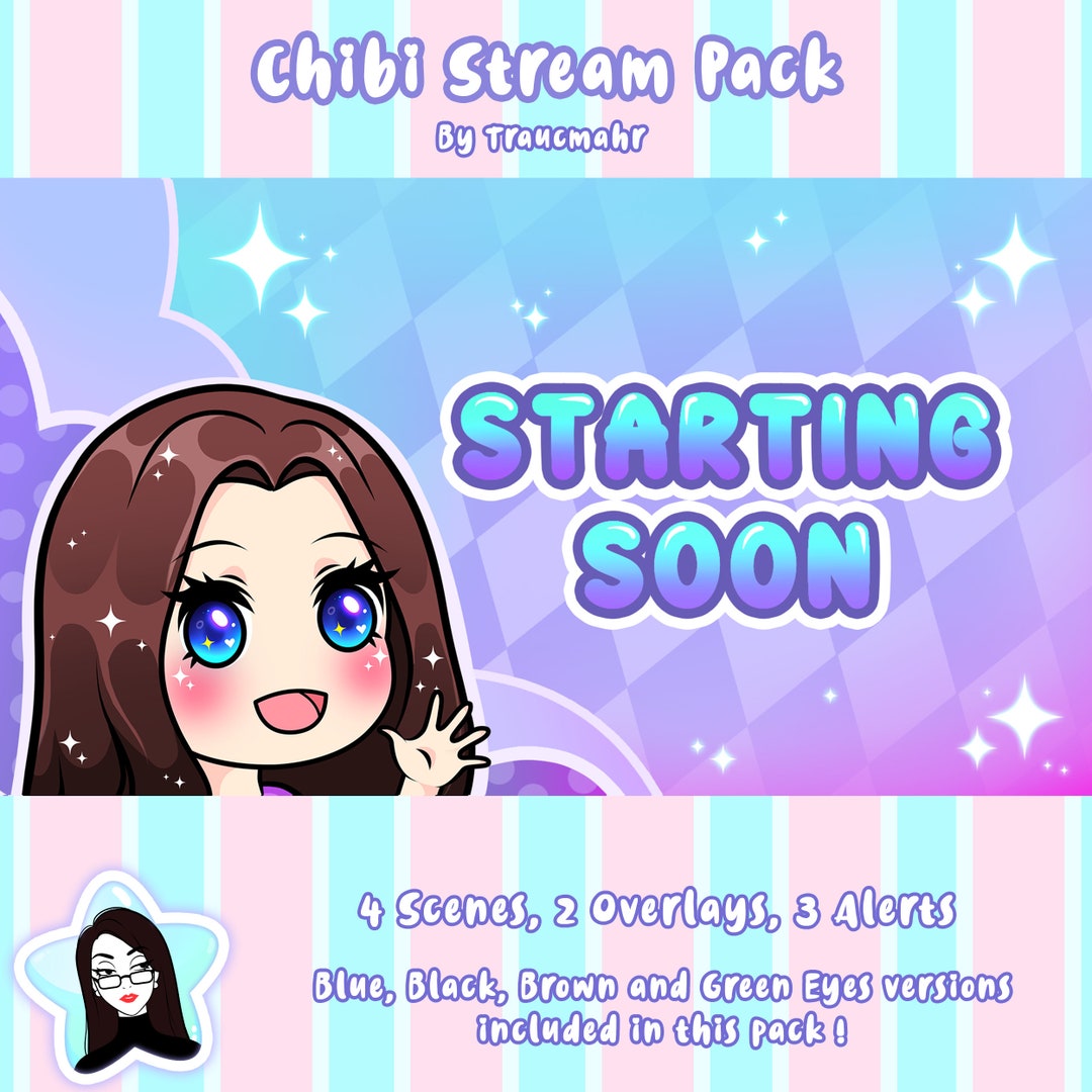 Cute Brown Hair Chibi Overlays Scenes and Alerts Pack for Streaming on ...