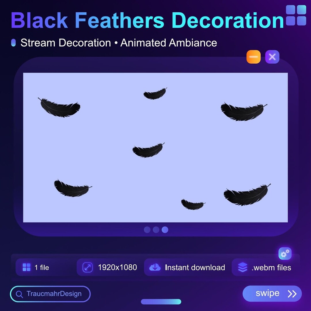 Black Feathers Animated Stream Decoration | Crow, Raven | Vtuber ...