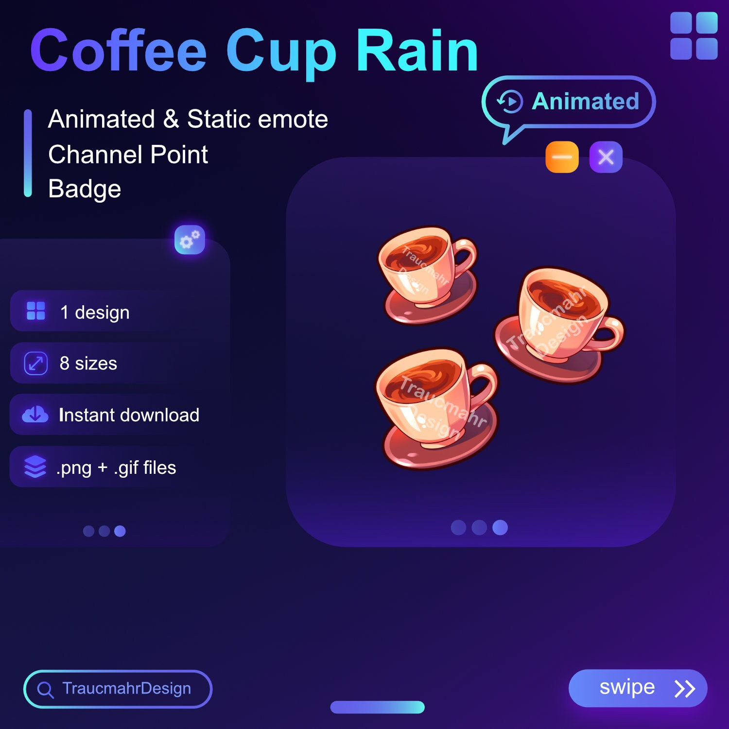 Coffee Cups Animated Emote, Rain, Love, Hype Emote Channel Point ...