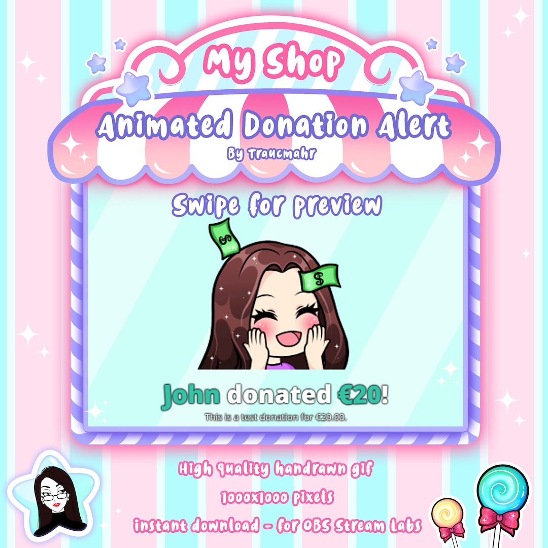 ANIMATED Gif Donation Alert of a Cute Chibi Brown Hair Girl for Your ...