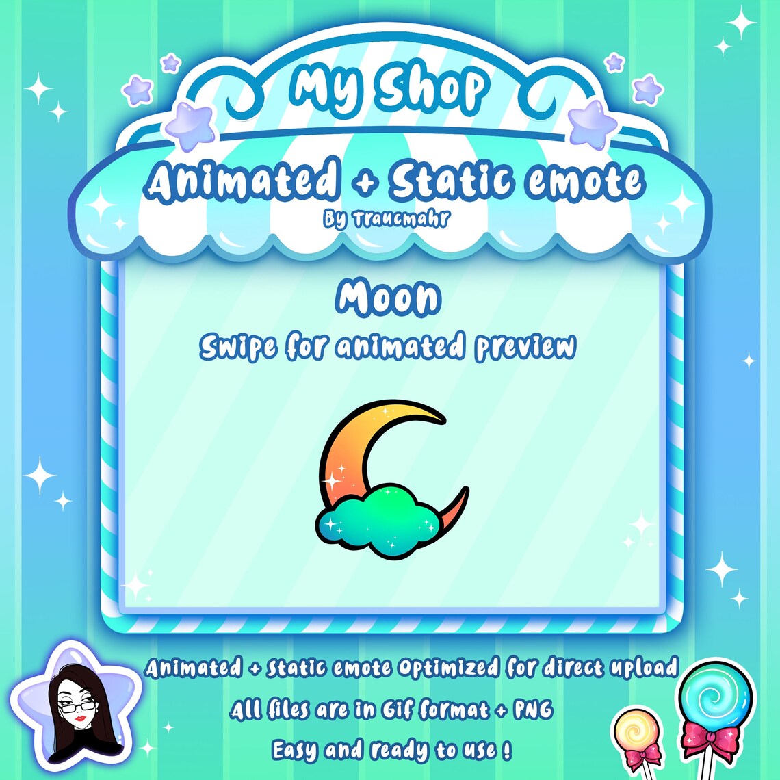 ANIMATED STATIC Moon Emote Halloween Emote Celestial - Etsy