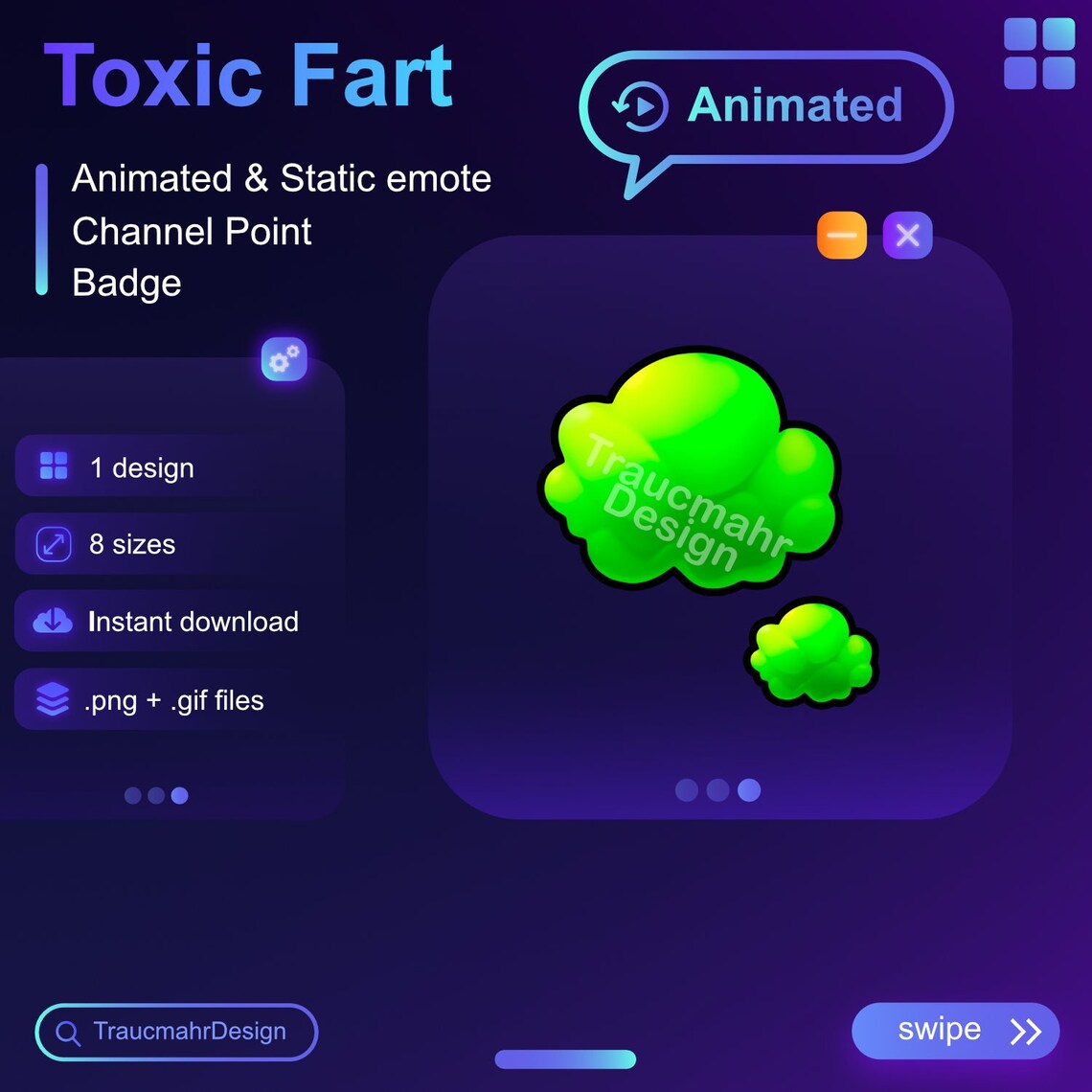 Toxic Fart Burp Animated Emote Twitch Channel Point Badge Bit