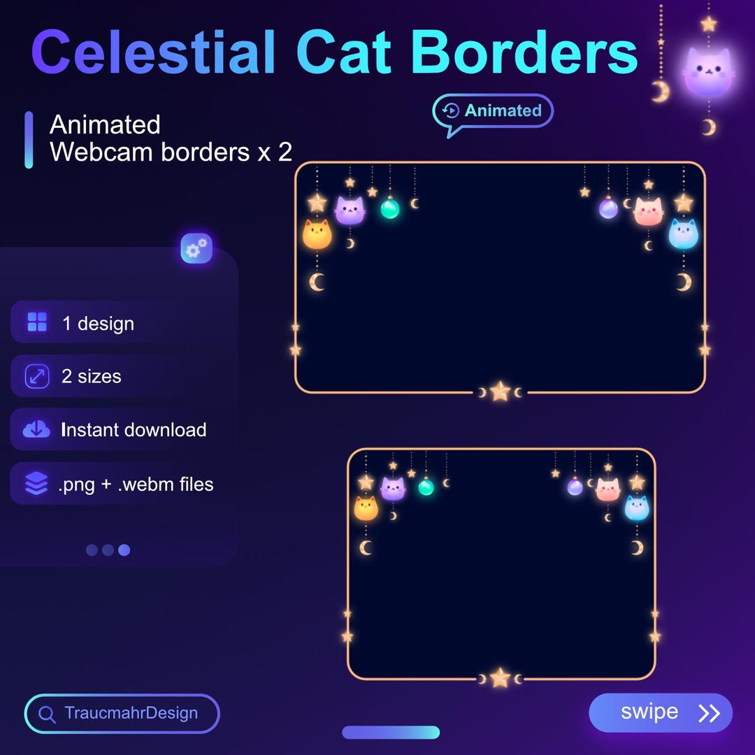 Celestial Cat Webcam Borders | Camera Borders | Overlay | Vtuber | Moon ...