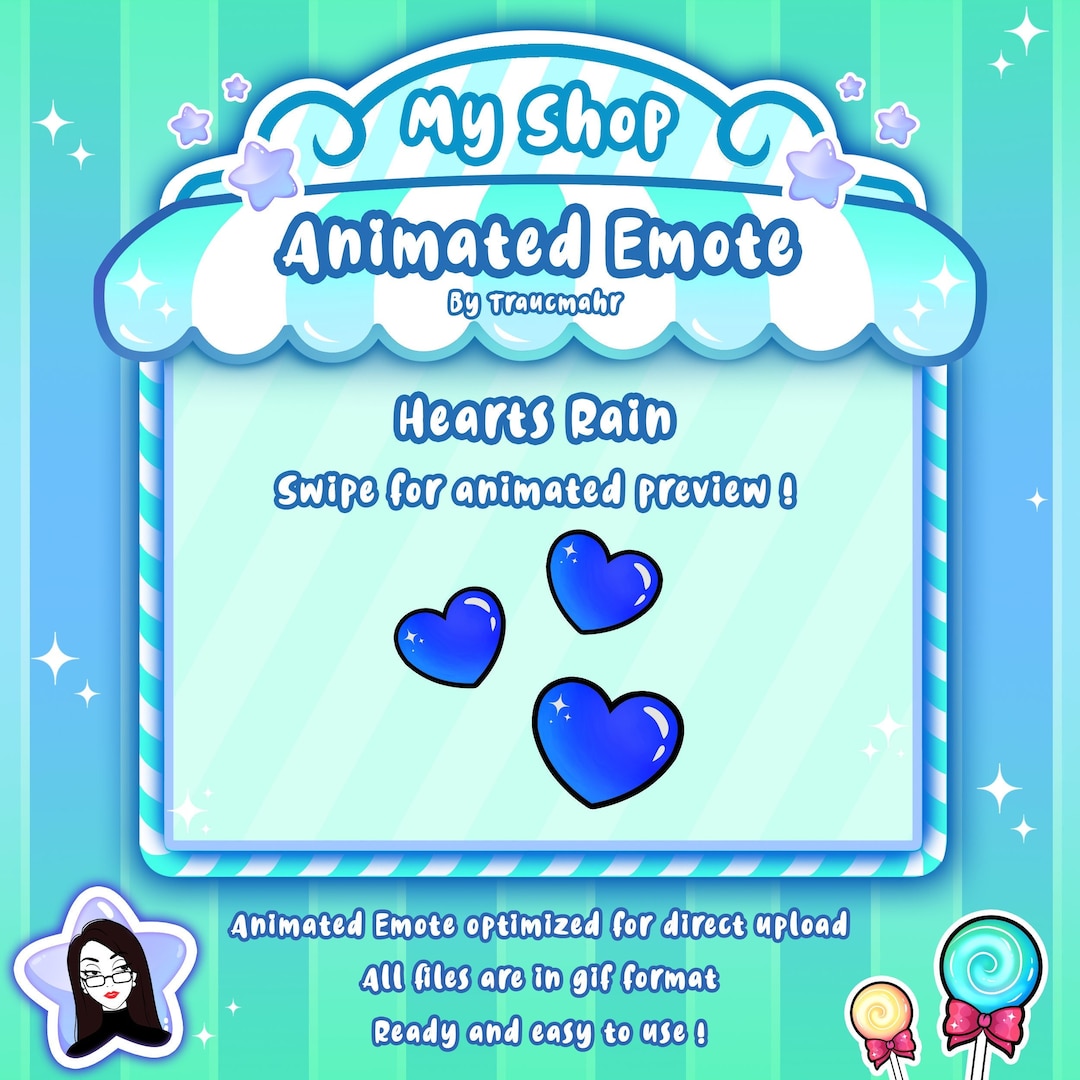 ANIMATED EMOTE, Blue Heart Emote, Heart Rain Emote, Heart Emote, Blue ...