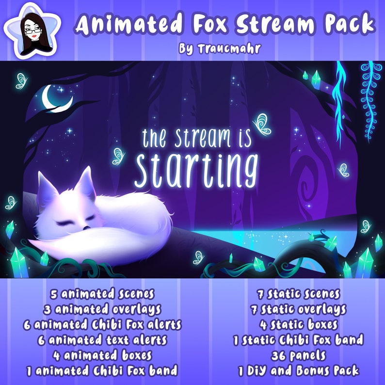 ANIMATED White Fox Stream Pack Overlays Scenes Alerts - Etsy Canada
