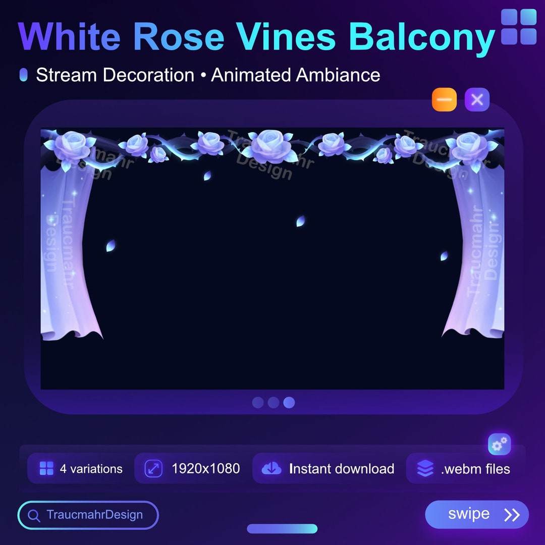 White Rose Vines Balcony Animated Stream Decoration | Falling Leaves ...