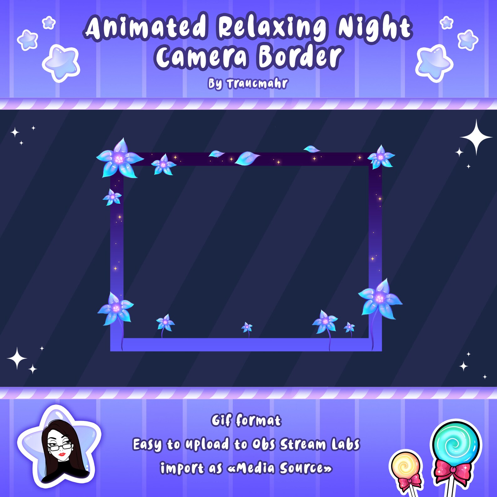 ANIMATED Relaxing Mysterious Flowers Night Camera Borders X2 | Etsy