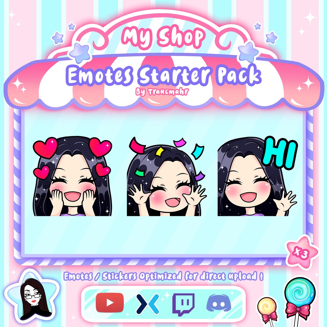 Starter Pack Black Hair Emotes for Twitch, Discord, Mixer and More ! - Etsy