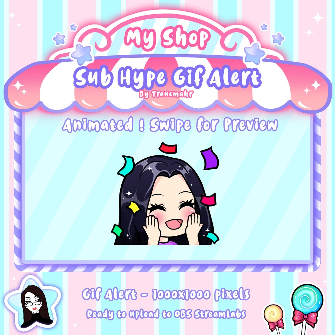 ANIMATED Gif Subscriber / Sub Hype Alert of a Cute Chibi Black Hair ...