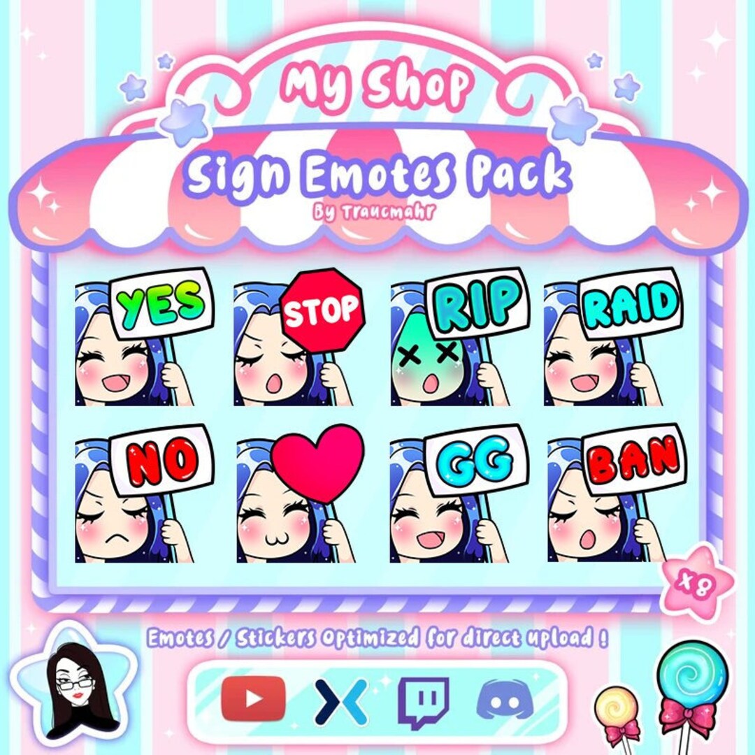 Cute Chibi Sign Emote Pack Blue Hair for Twitch, Discord, Mixer and ...
