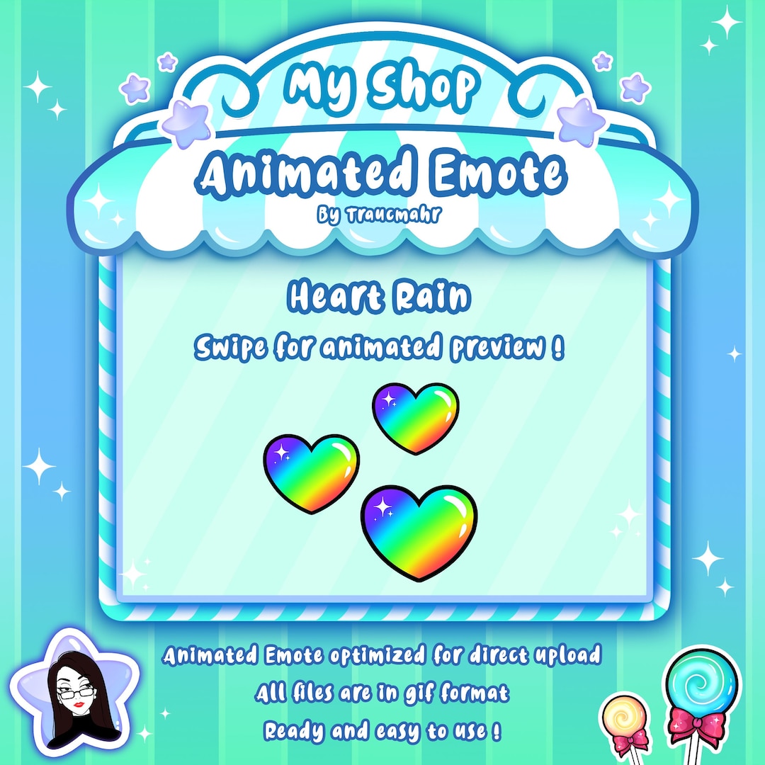 ANIMATED EMOTE, Rainbow Heart Emote, Heart Rain Emote, Heart Emote ...
