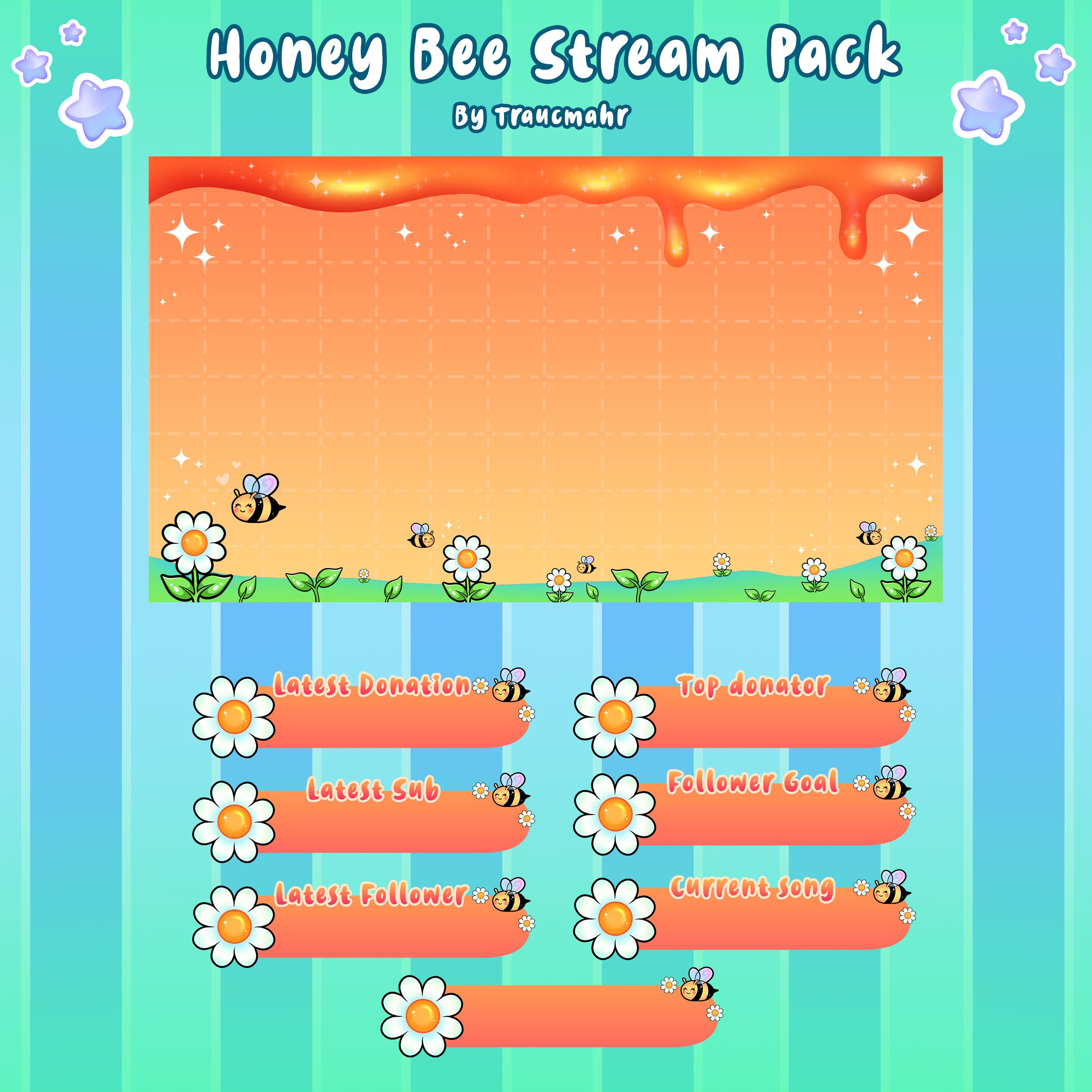 Cute Bee Honey Stream Pack Scenes Overlays and Boxes for - Etsy Australia