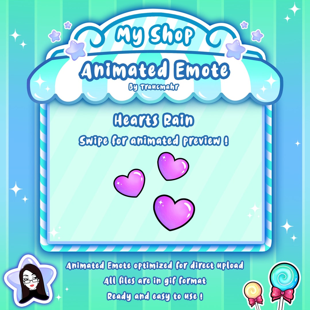 ANIMATED EMOTE, Purple Heart Emote, Heart Rain Emote, Heart Emote, Pink ...
