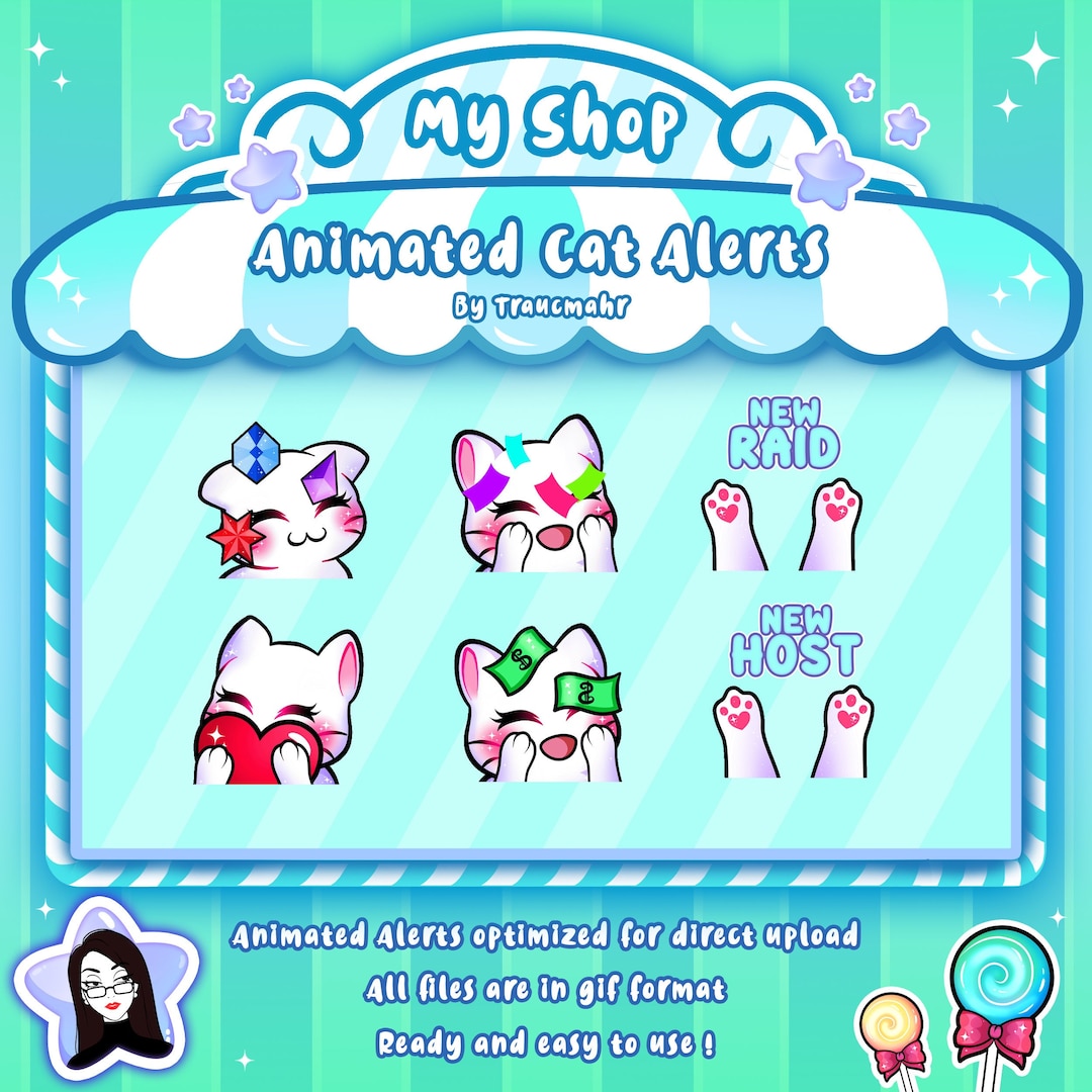 ANIMATED White Cat Alerts, Chibi Cat Alerts for Streaming on Twitch ...