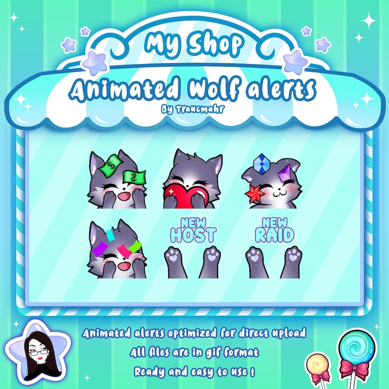ANIMATED Grey Wolf Alerts Chibi Wolf Alerts for Streaming on - Etsy