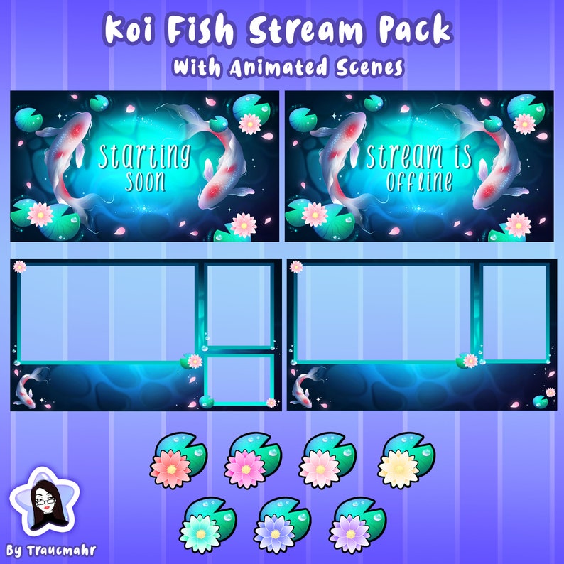 ANIMATED Shiny Koi Fish Stream Pack for Twitch ! 5 Animated Scenes, 7 ...