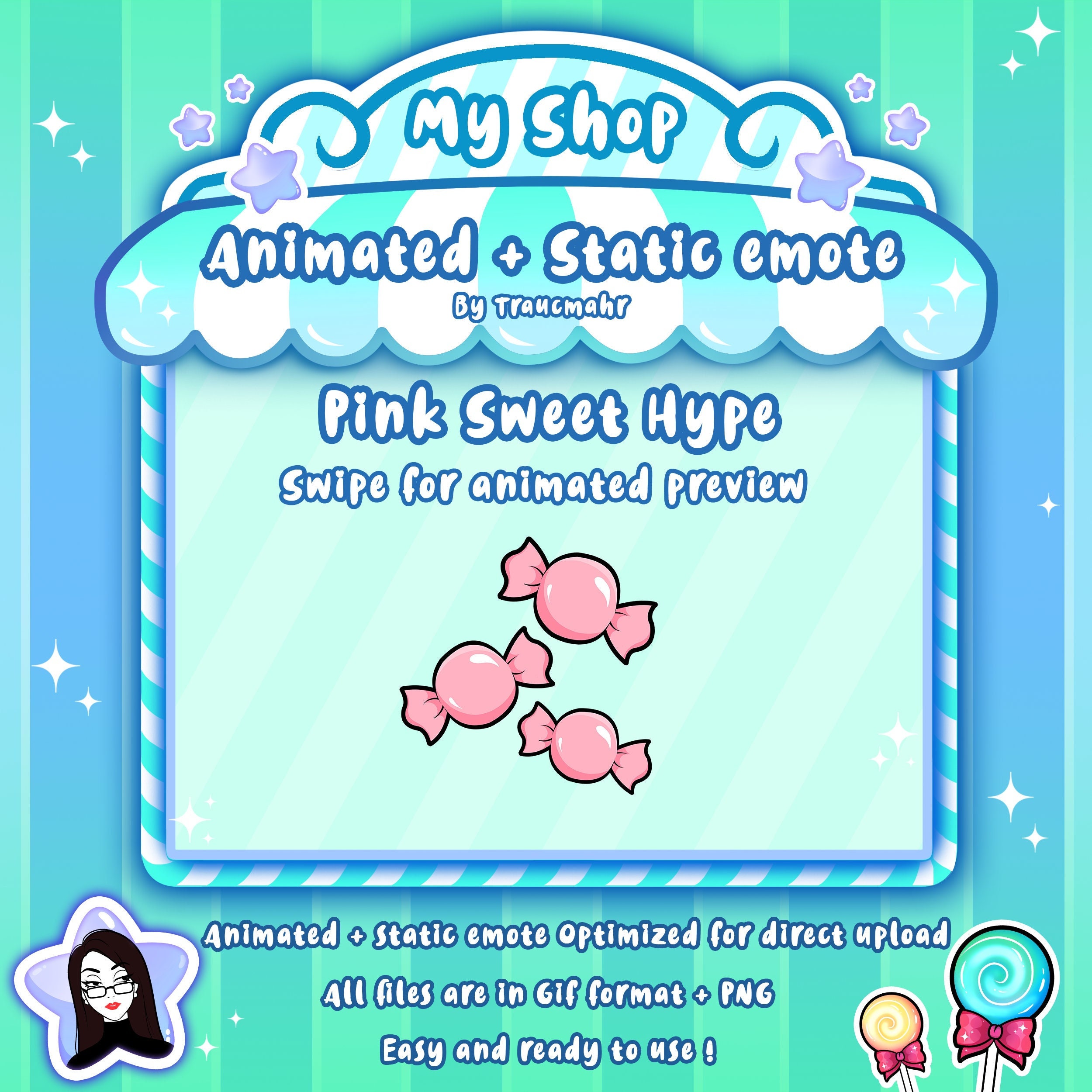 ANIMATED + STATIC, Candy Emote, Sweet Hype Emote, Food Emote, Pink ...