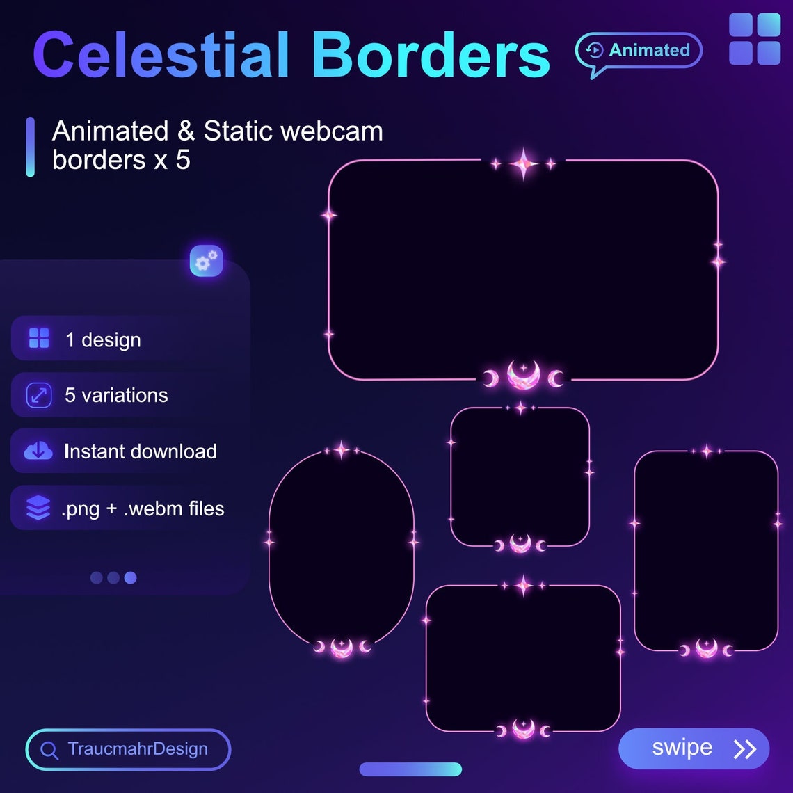 Celestial Webcam Borders | Camera Borders | Overlay | Vtuber | Moon ...