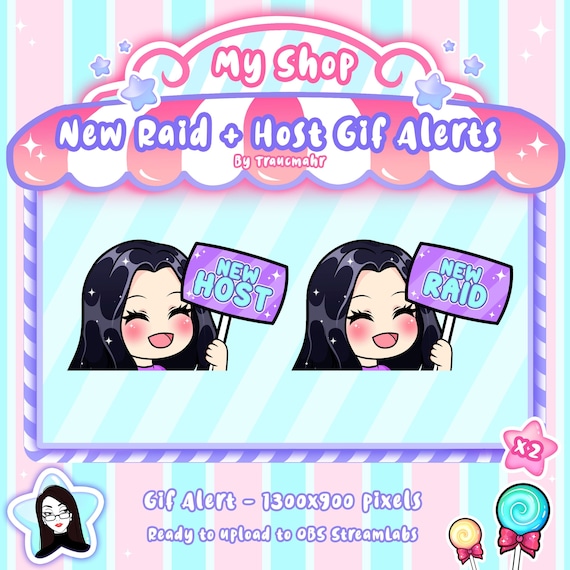 Animated Gif Raid Host Alerts of a Cute Chibi Black Hair - Etsy